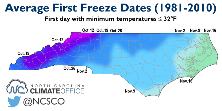 NC’s First Frost and Freeze Climatology – North Carolina State Climate ...